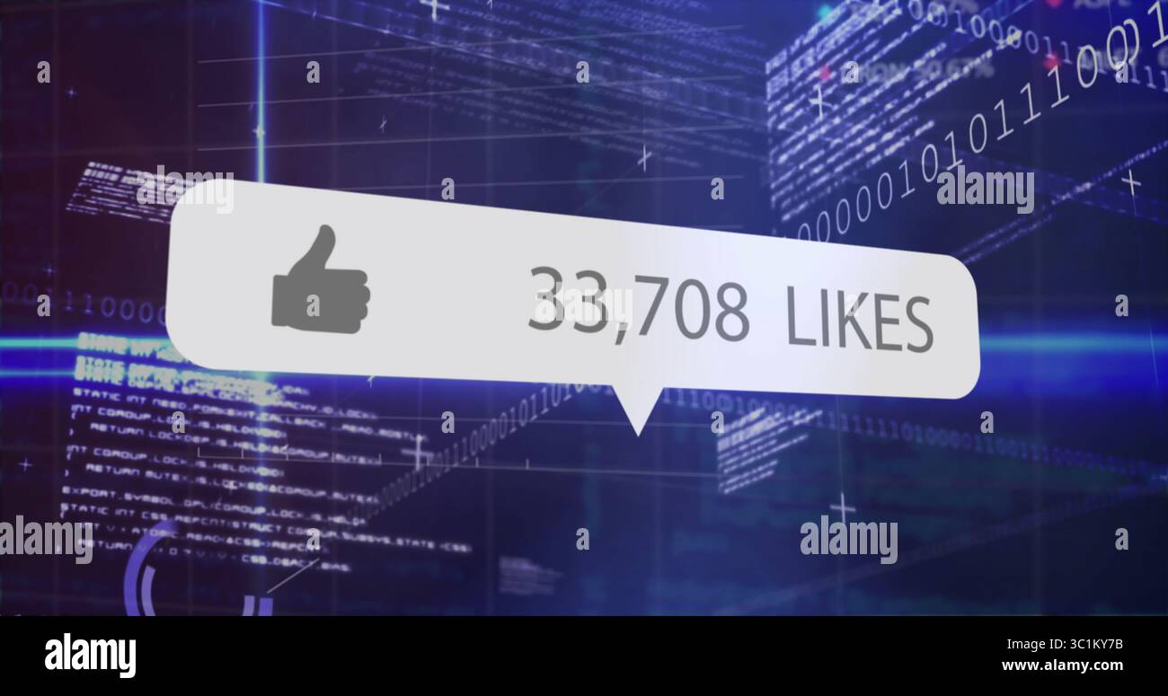 Floating speech bubble UI showing thumbs-up icon and 33,708 LIKES over ...