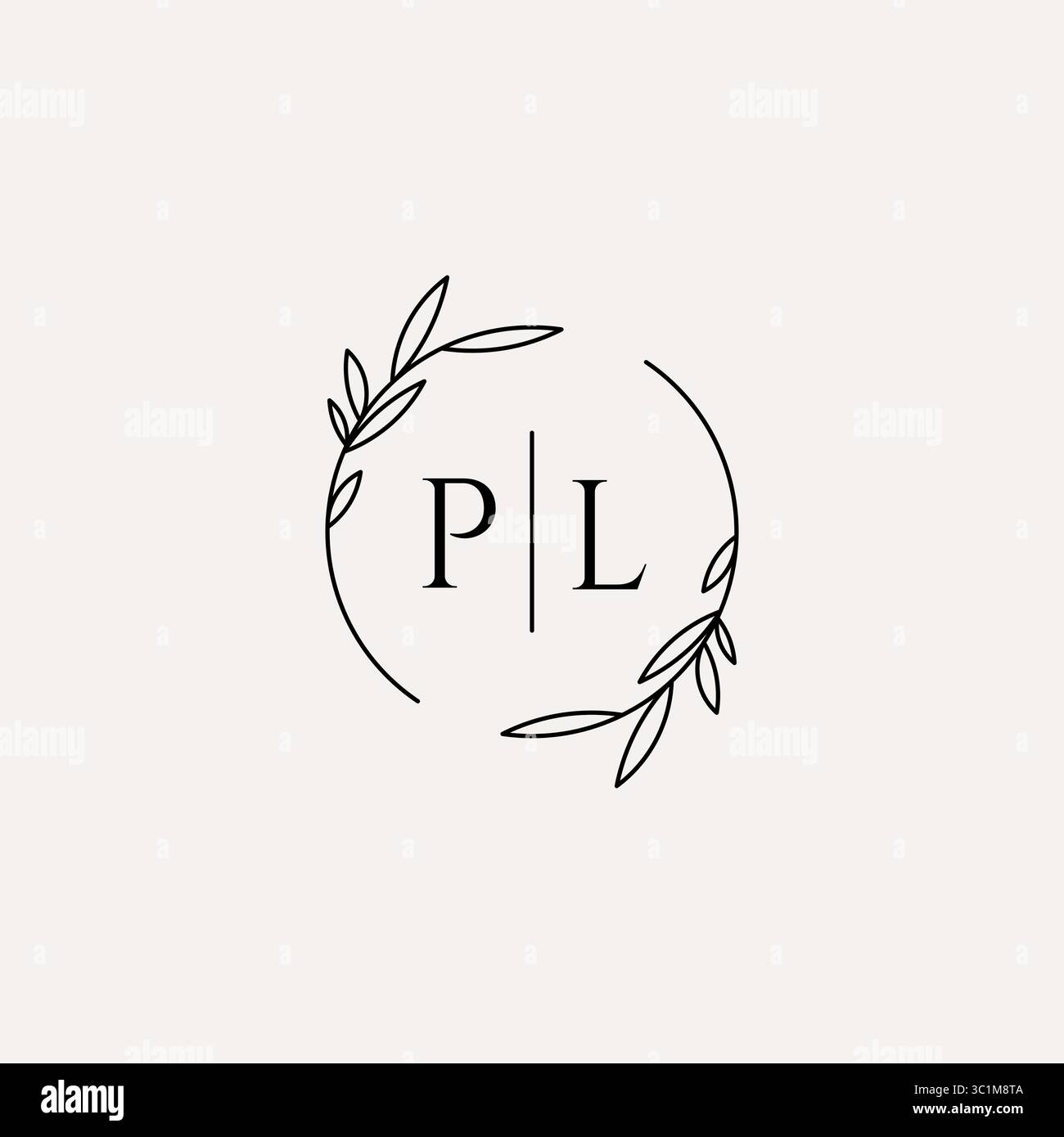 Letter PL wedding monogram logo design with simple natural circle leaf ...