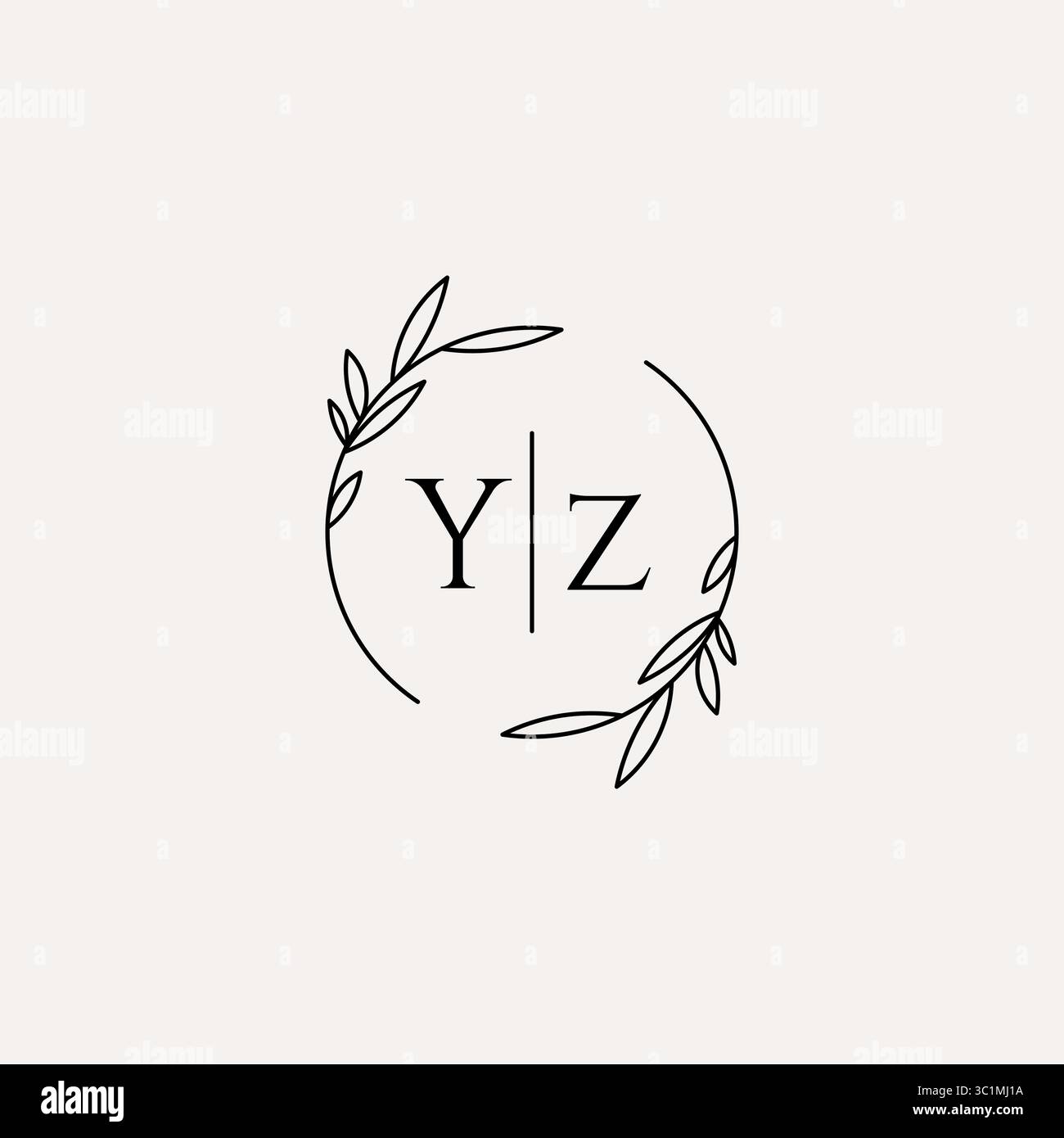 Letter YZ wedding monogram logo design with simple natural circle leaf ...
