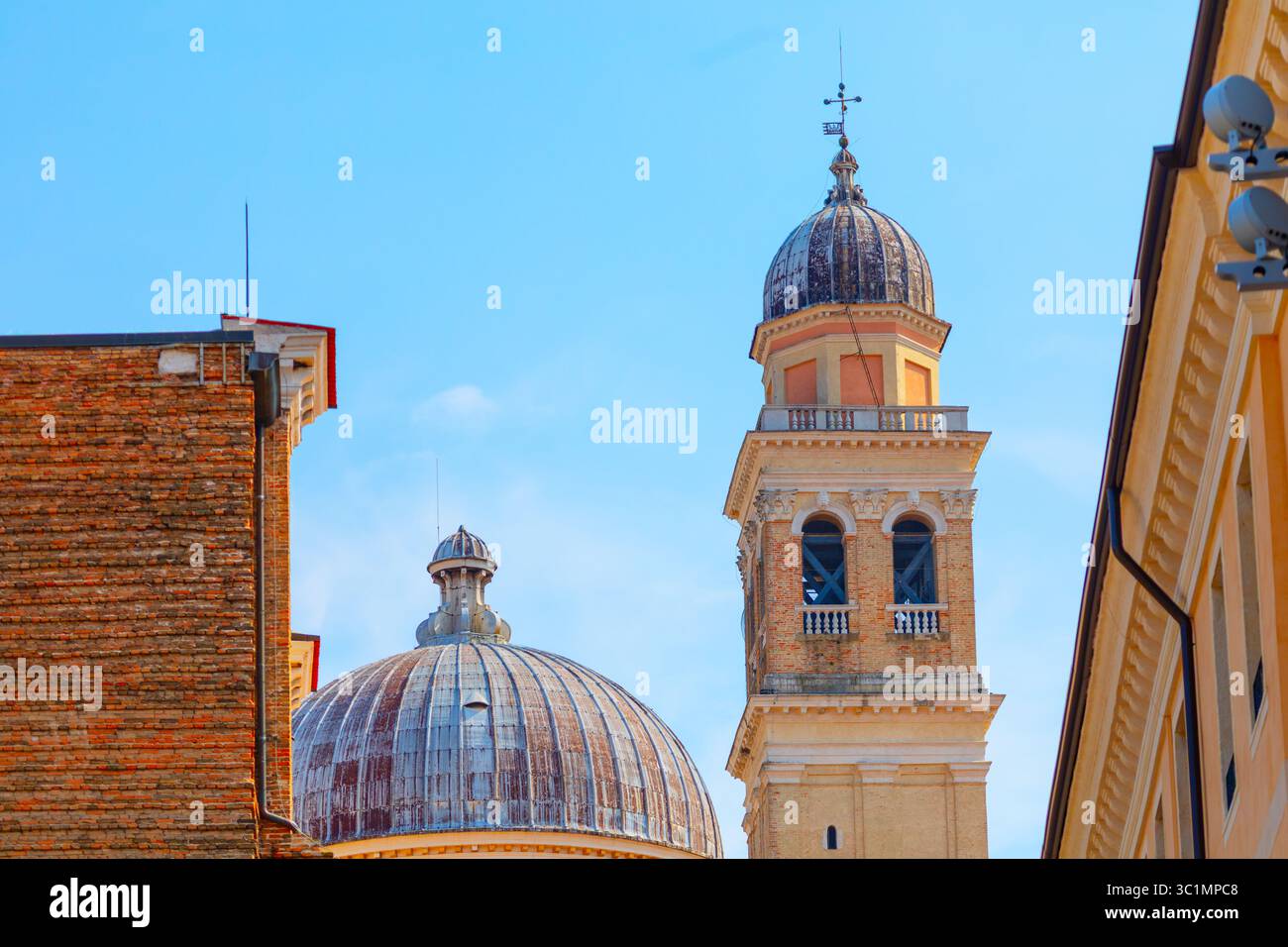 Towers and domes of Cathedral in Padova, Italy. Detailed view of the ...
