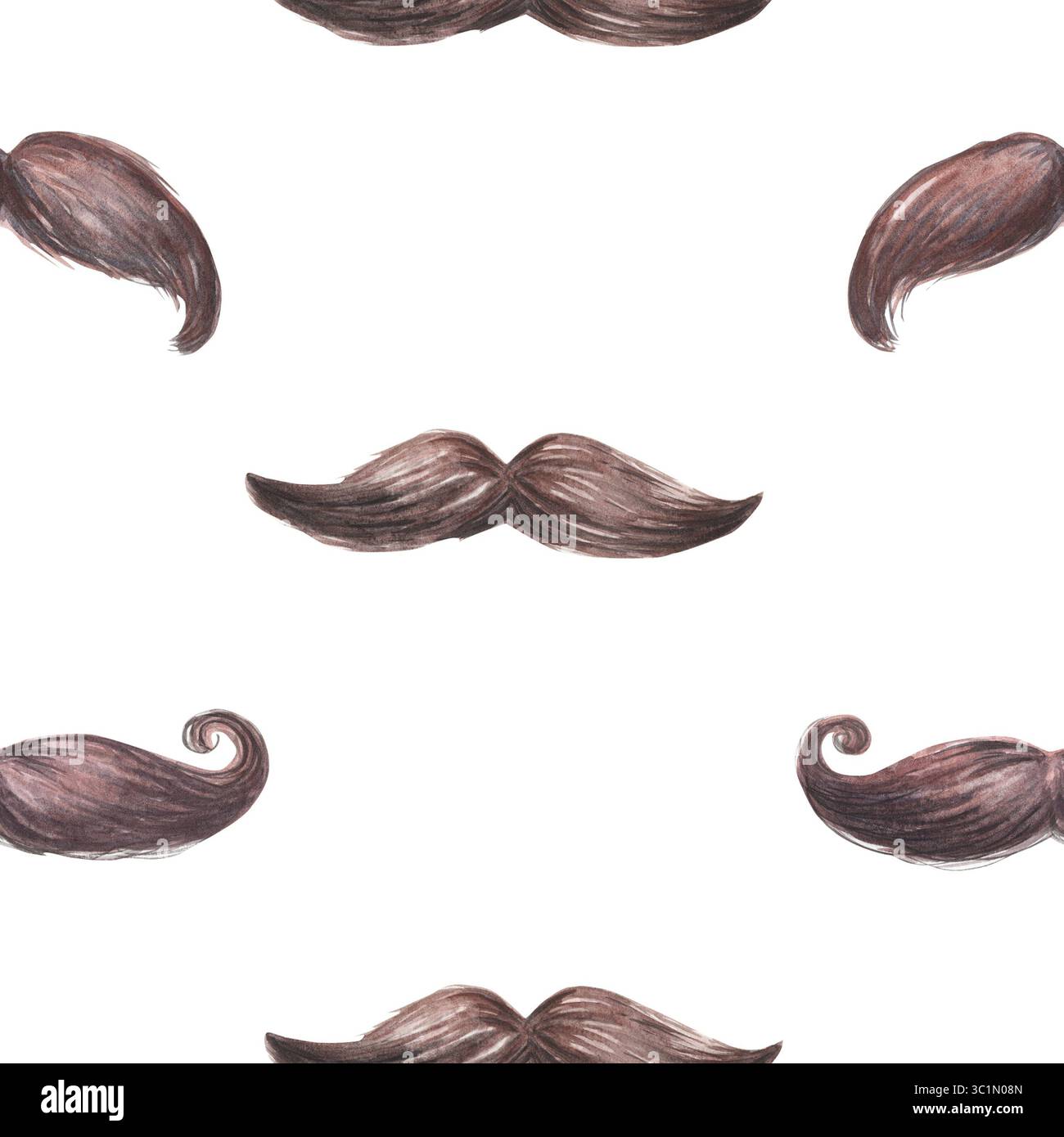 Moustache seamless pattern. Hand-painted watercolor illustration of ...