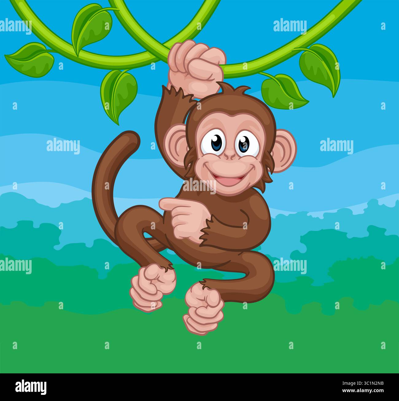 Monkey Singing On Jungle Vines Pointing Cartoon Stock Vector Image ...