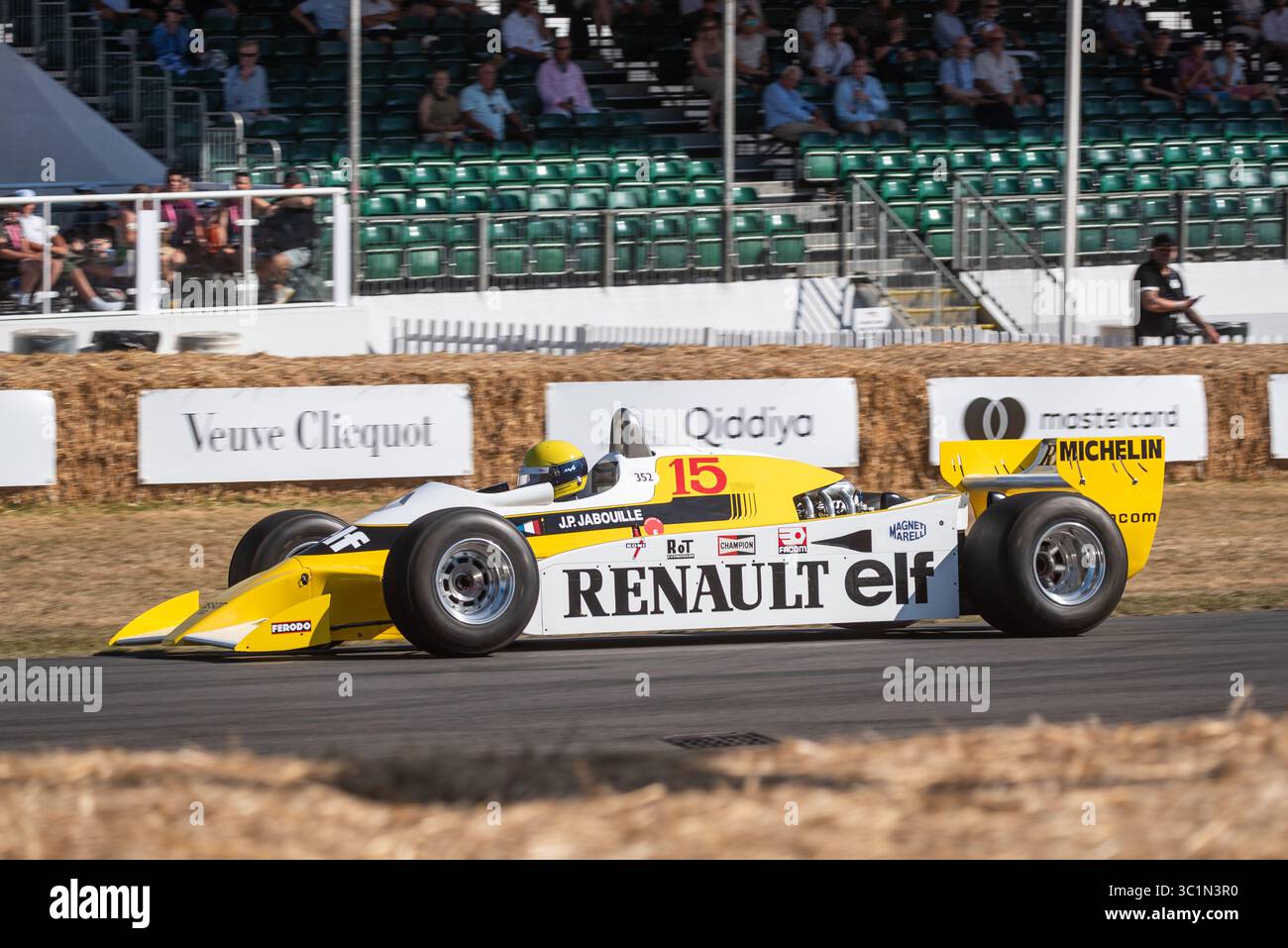 Renault RS10 1970s classic Formula 1 racing car driving up the ...