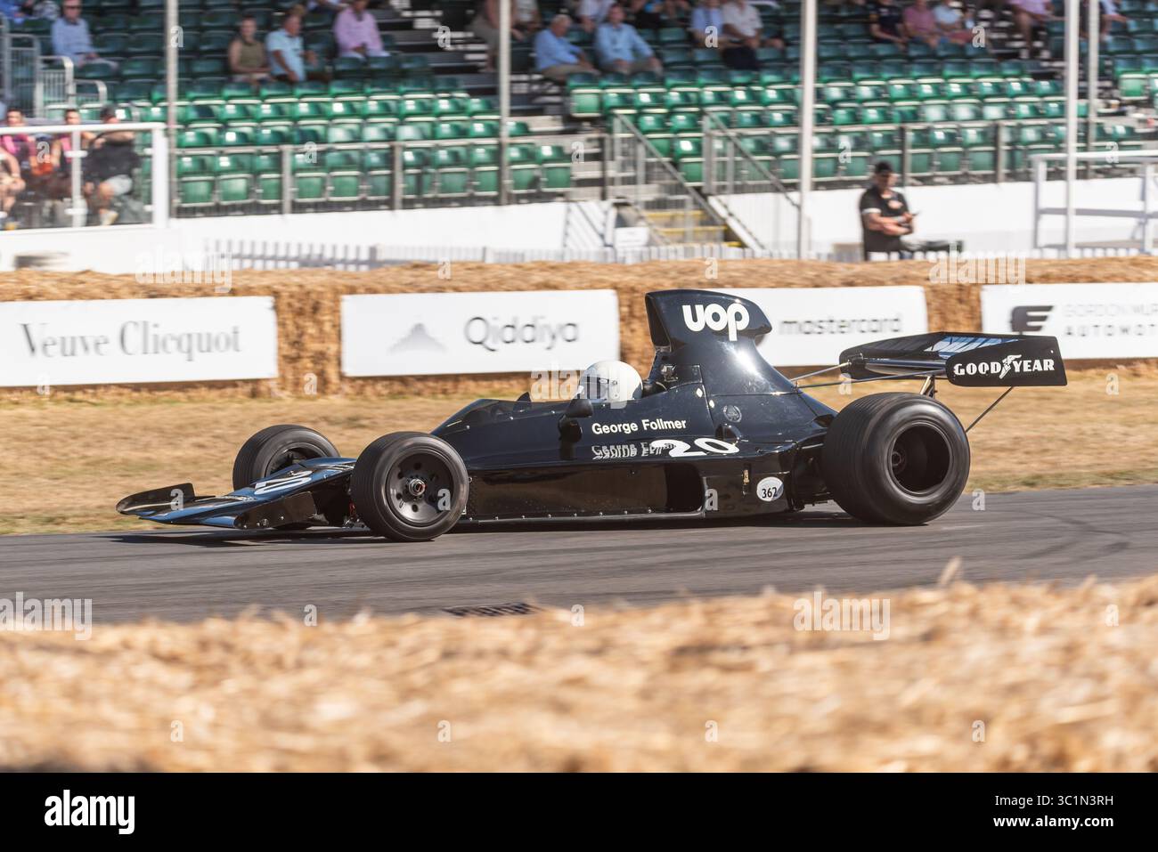 Shadow DN1 historic Formula 1 racing car driving up the hillclimb at ...