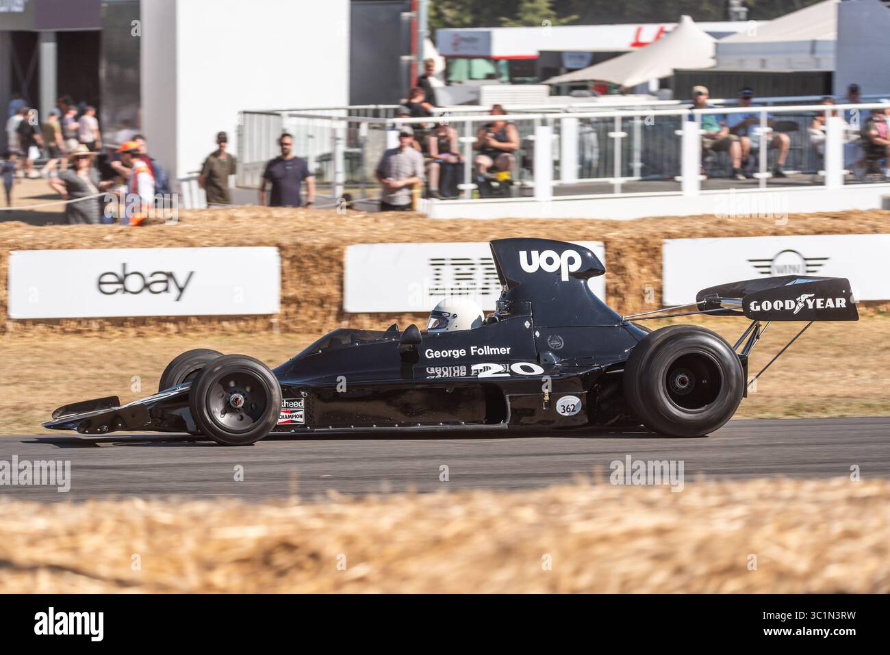 Shadow DN1 historic Formula 1 racing car driving up the hillclimb at ...