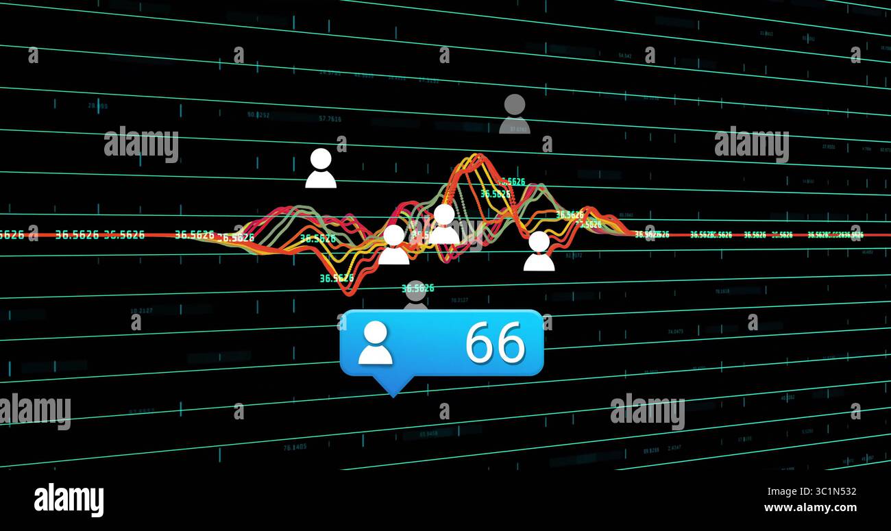 Floating blue alert showing 66 on analytics dashboard, with grid and graph lines, labels and ...