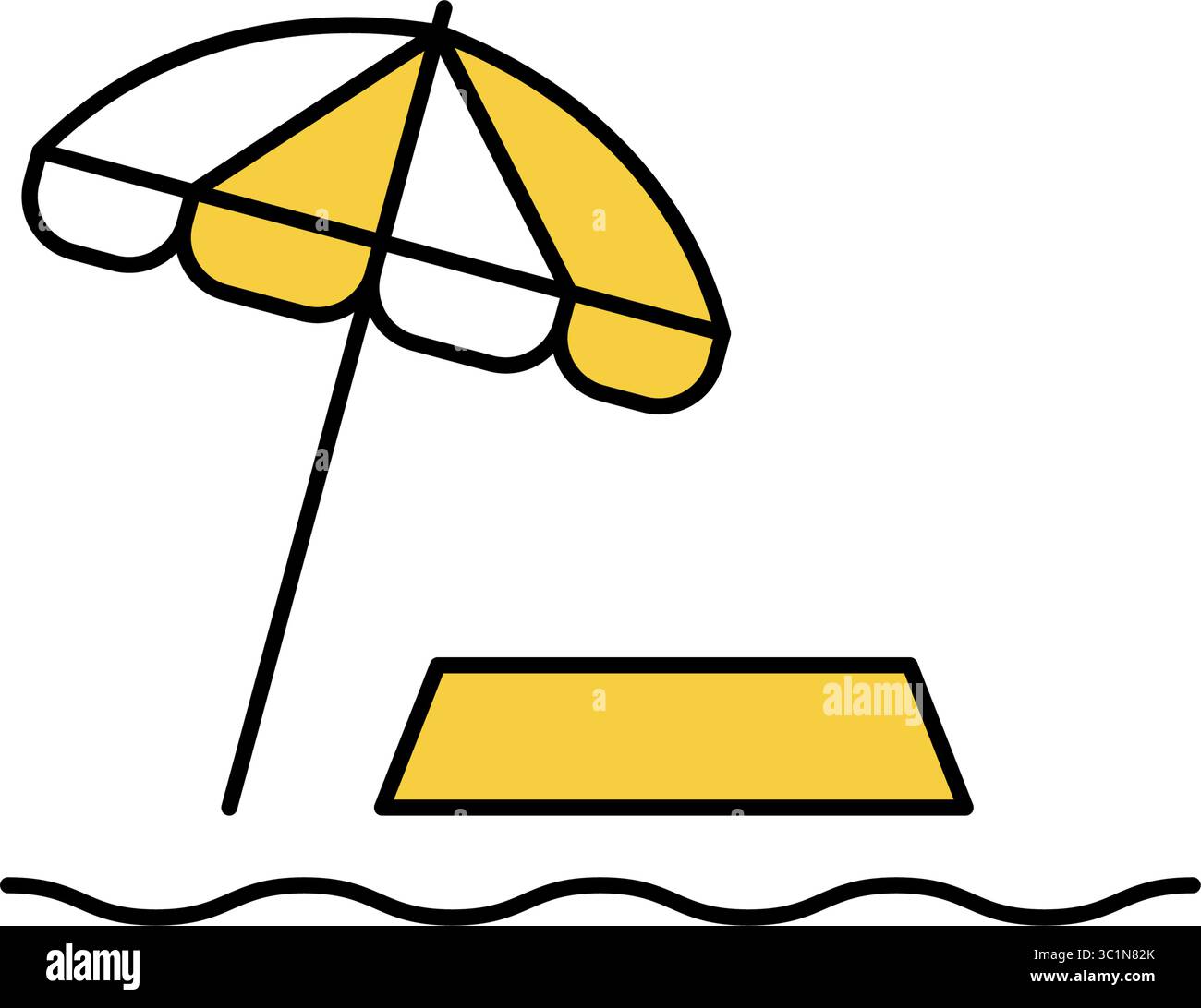 line art illustration of a beach parasol and beach chair on the ...