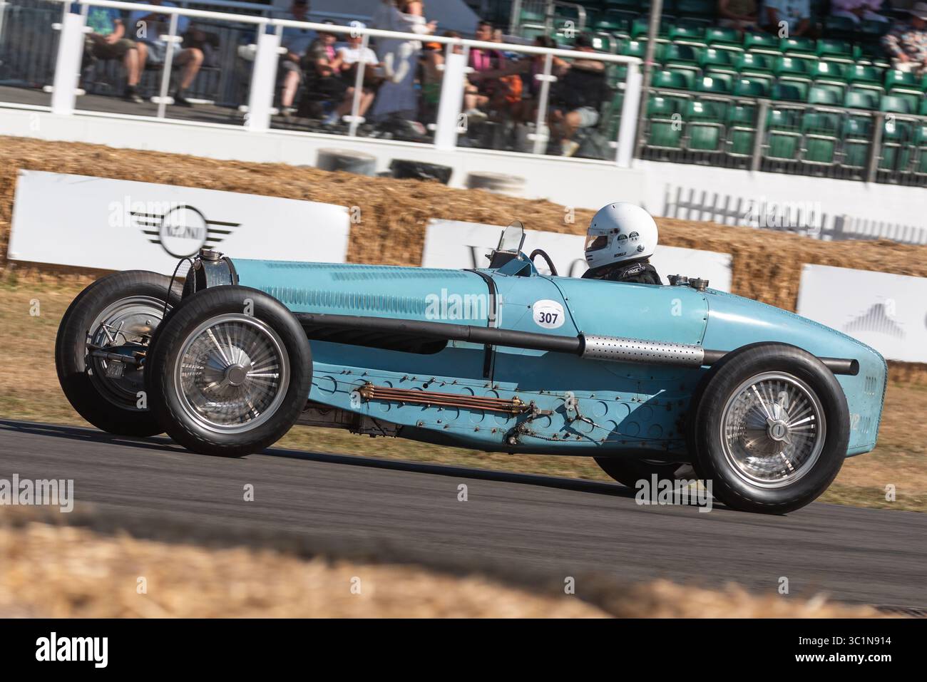 Bugatti Type 59 historic Formula 1 racing car driving up the hillclimb ...
