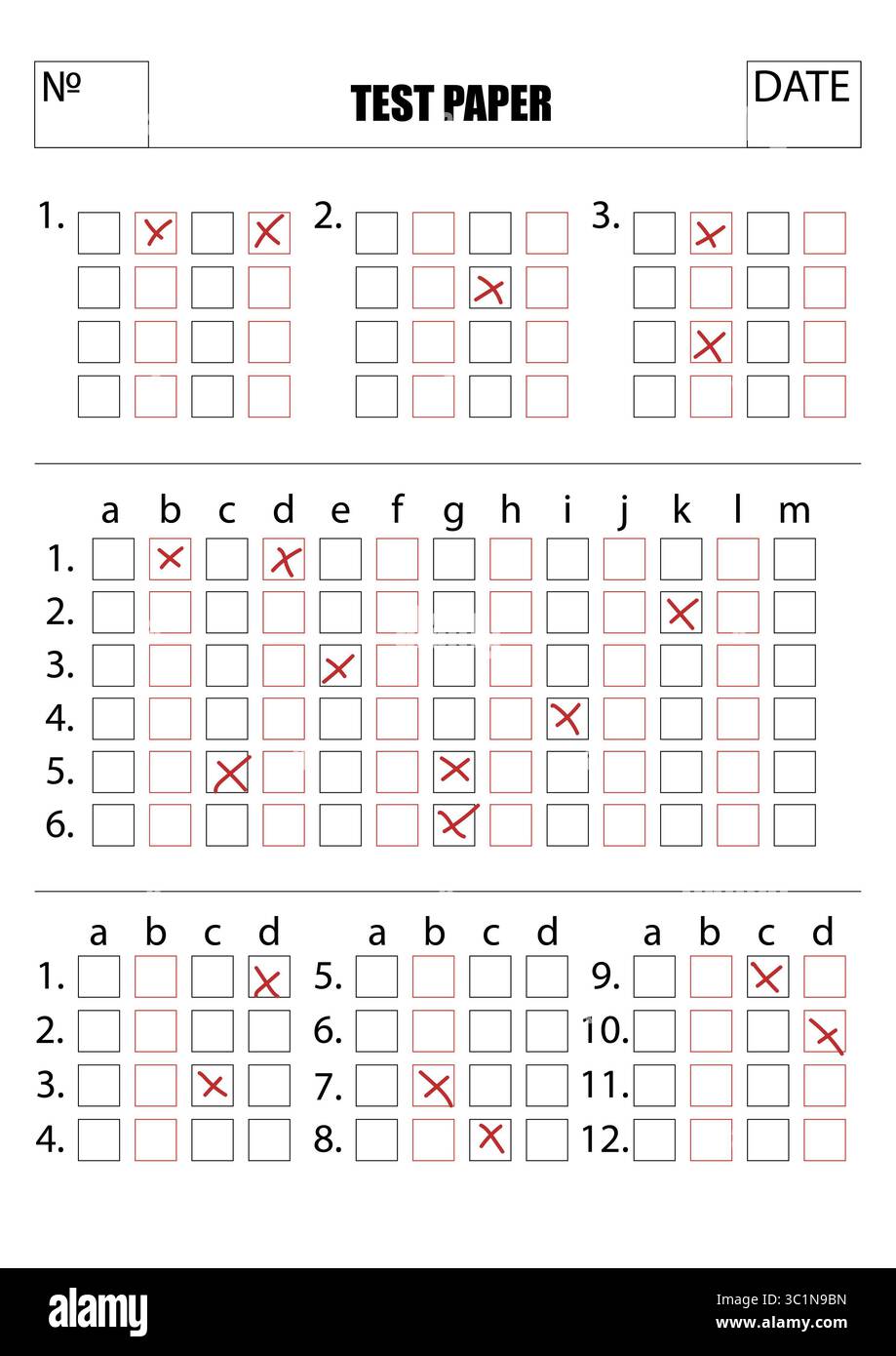 Test paper with marked answers. Exam for students Stock Photo - Alamy