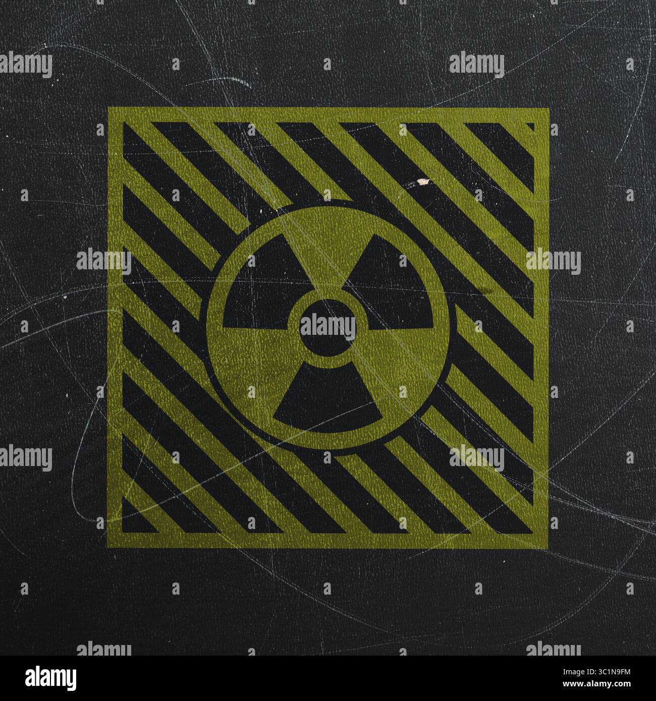 Yellow radioactive sign on scratched black background. Radiological ...