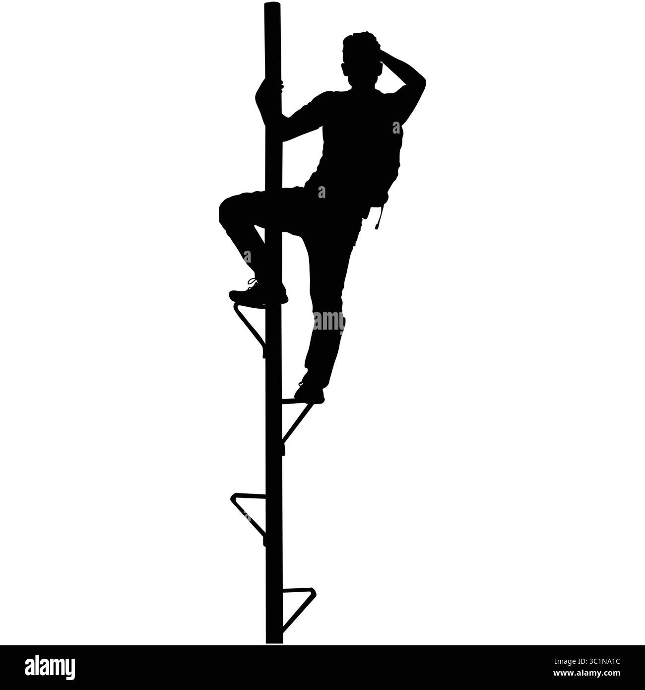 Silhouette of Man Climbing Tall Ladder Pole Stock Vector Image & Art ...