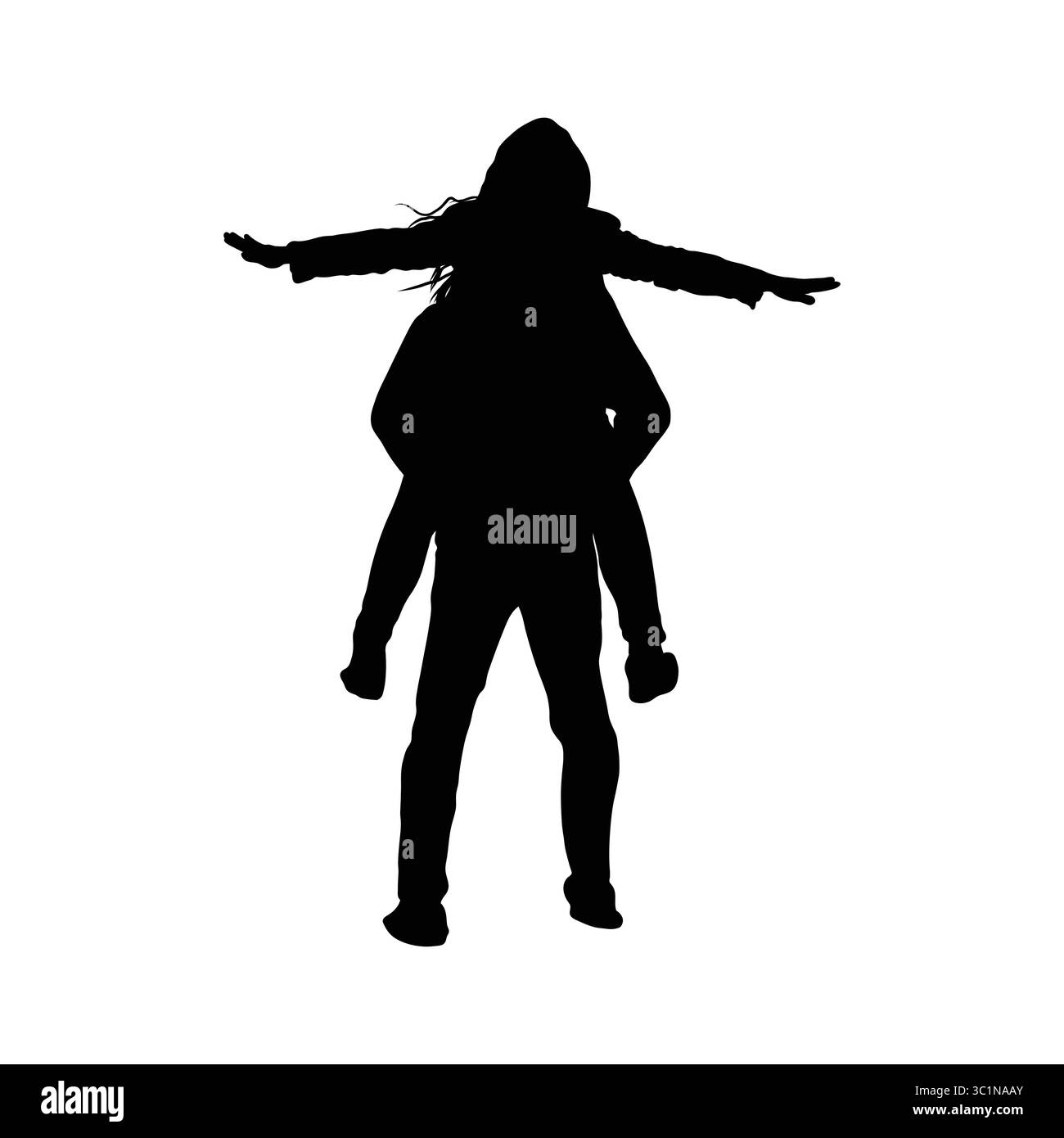 Two People Piggyback Silhouette with Outstretched Arms Stock Vector ...