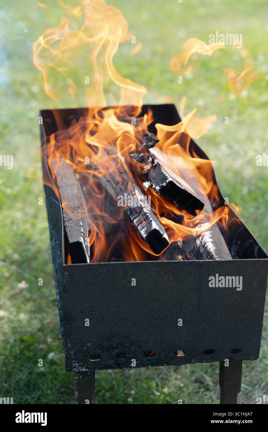 A Campfire that is Blazing in a Grill The Perfect Setup for Delightful ...