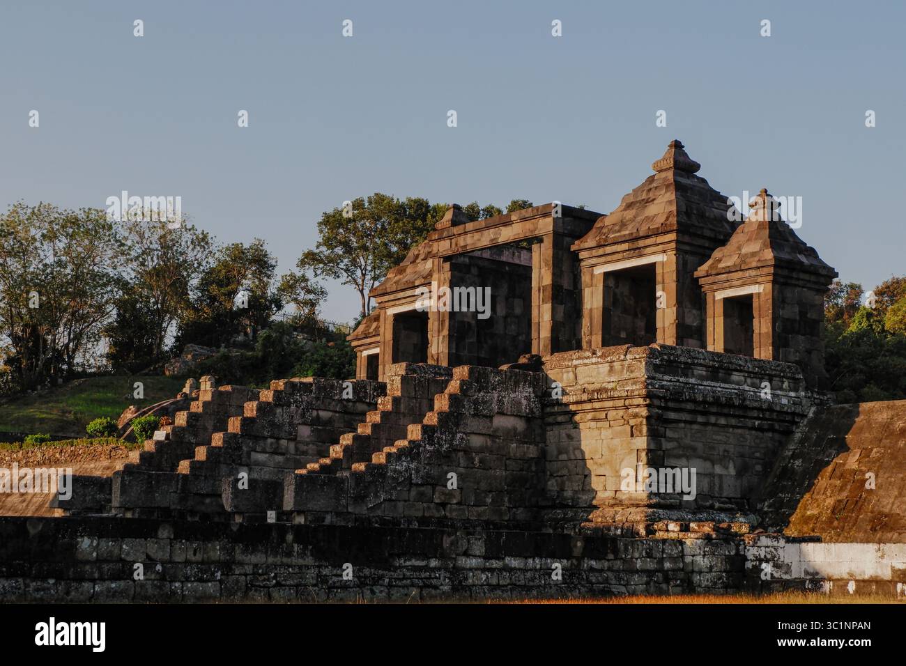 General view of Ratu Boko, an ancient hilltop archaeological site ...