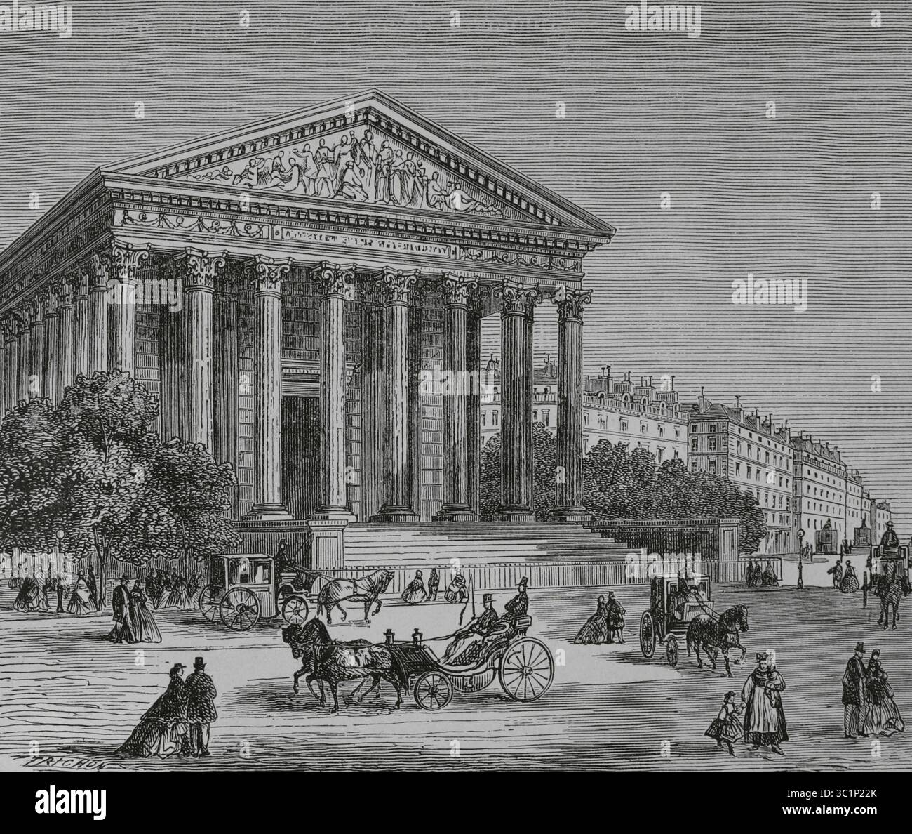 Paris, France. La Madeleine (Church of Saint Mary Magdalene). Engraving ...