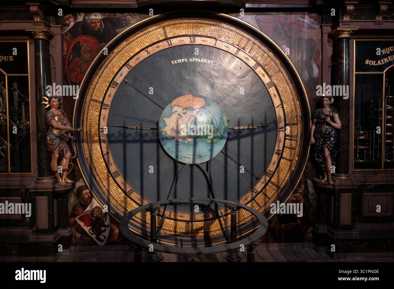 Calendar dial with names and globe, part of the astronomical clock in ...
