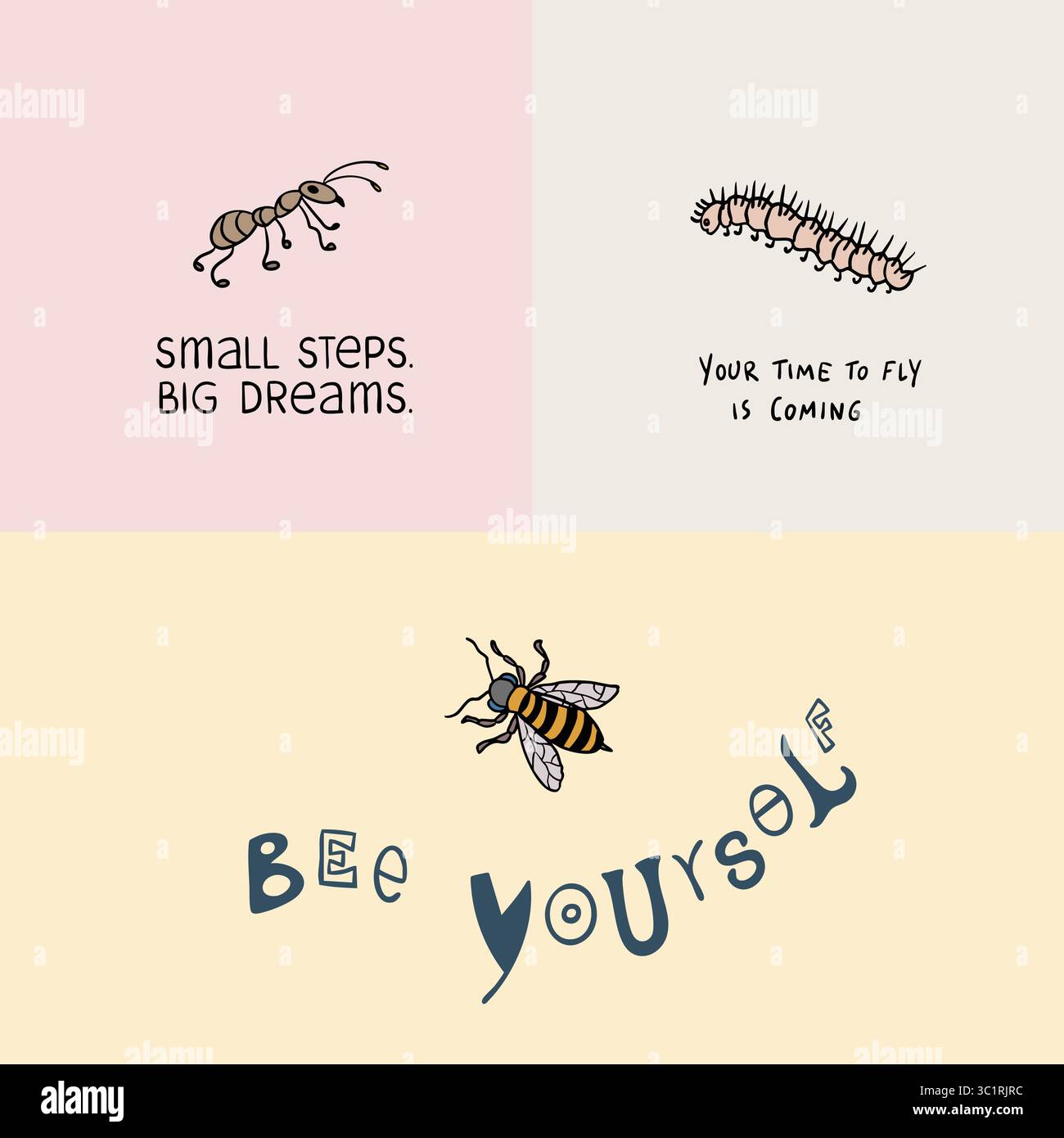 Inspirational Insect Illustrations with Bee, Ant and Caterpillar Stock ...
