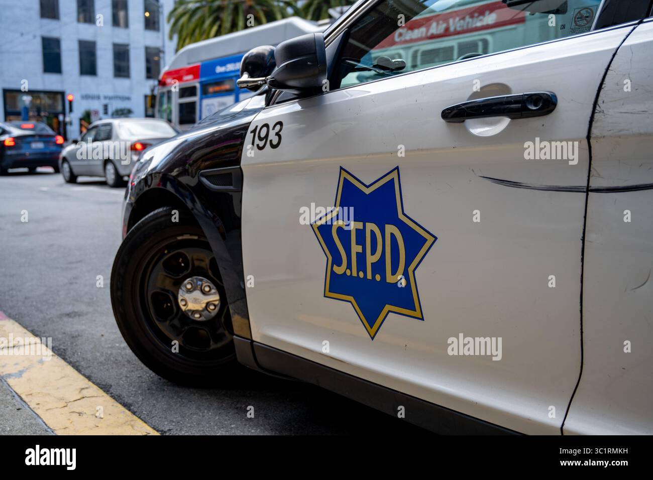 Close-up of San Francisco Police Department patrol car with SSFPD star ...