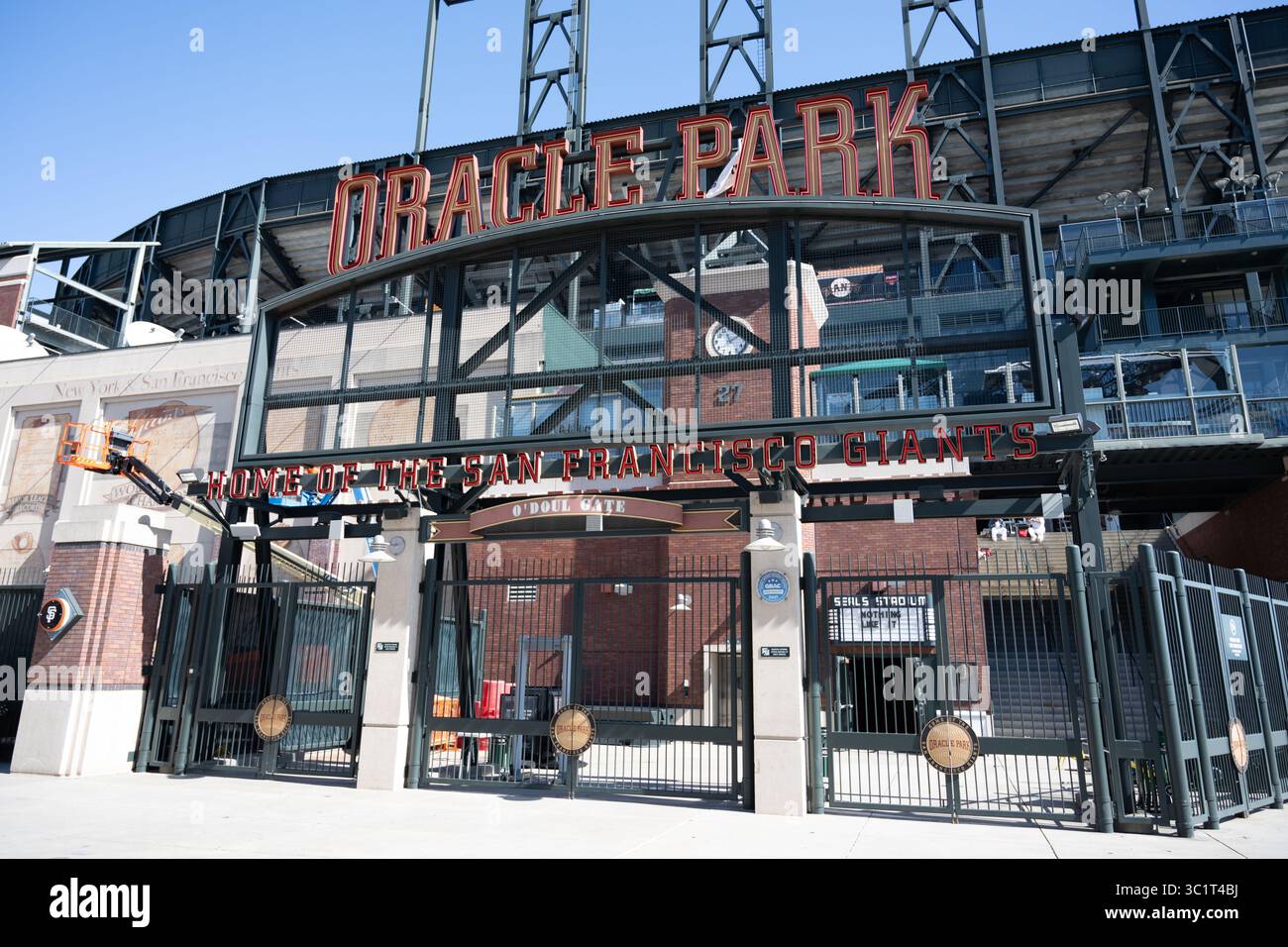 Facade of Oracle Park, a Major League Baseball stadium and home of the ...