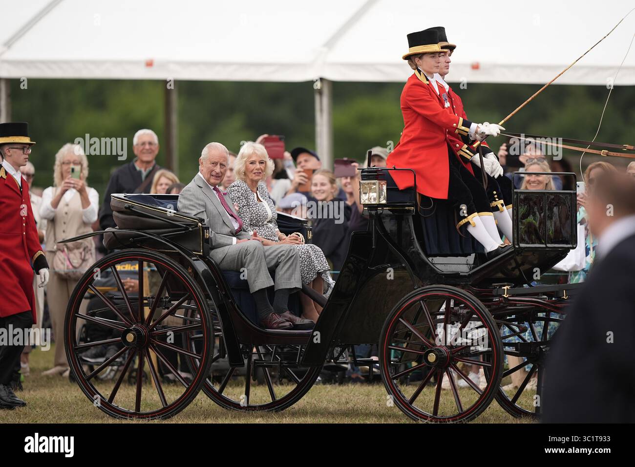 King Charles III and Queen Camilla during a visit to the Sandringham ...