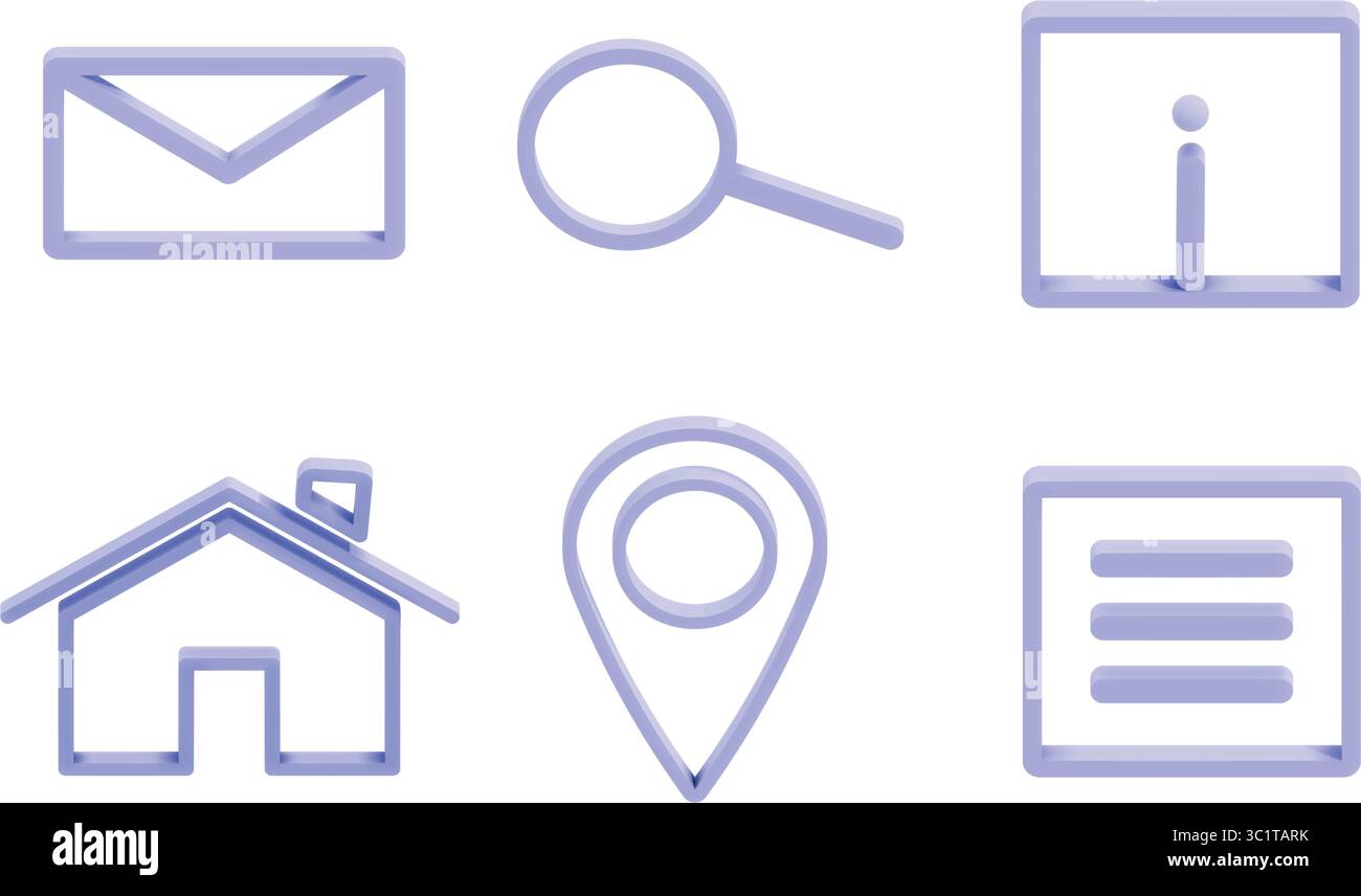 Modern 3D Line Icon Set featuring six essential web interface symbols ...