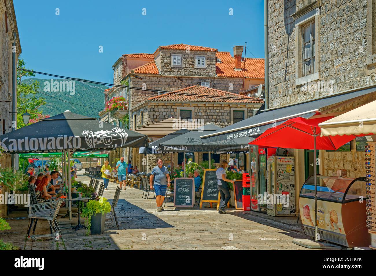 The old village of Ston in the Dalmatian region of Croatia which is ...