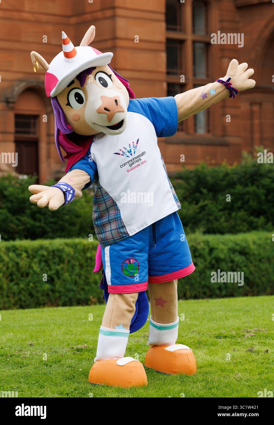 The 2026 Commonwealth Games mascot, a unicorn named Finnie, in front of ...