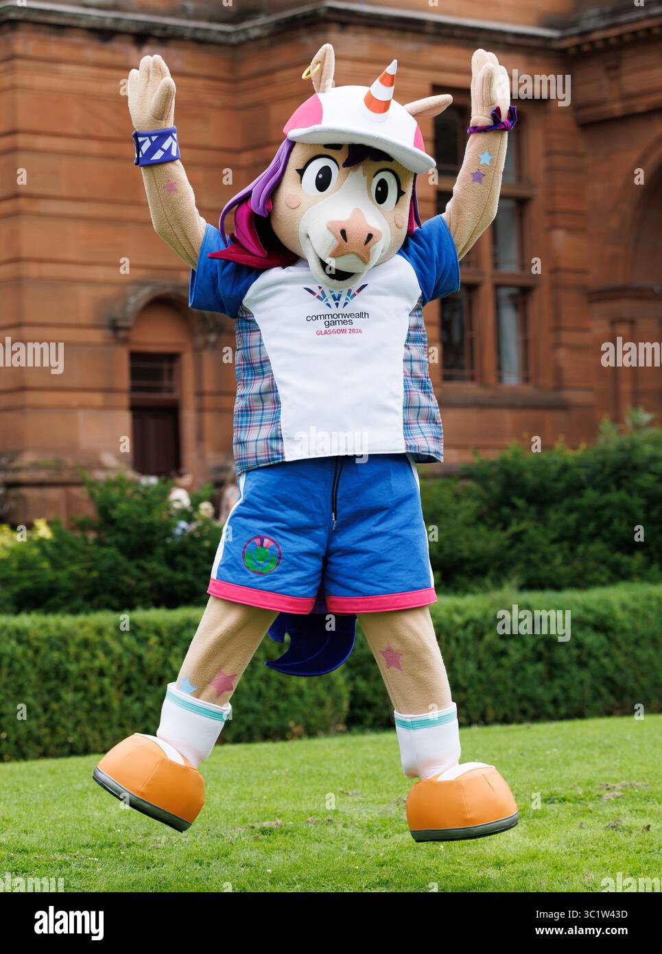 The 2026 Commonwealth Games mascot, a unicorn named Finnie, in front of ...