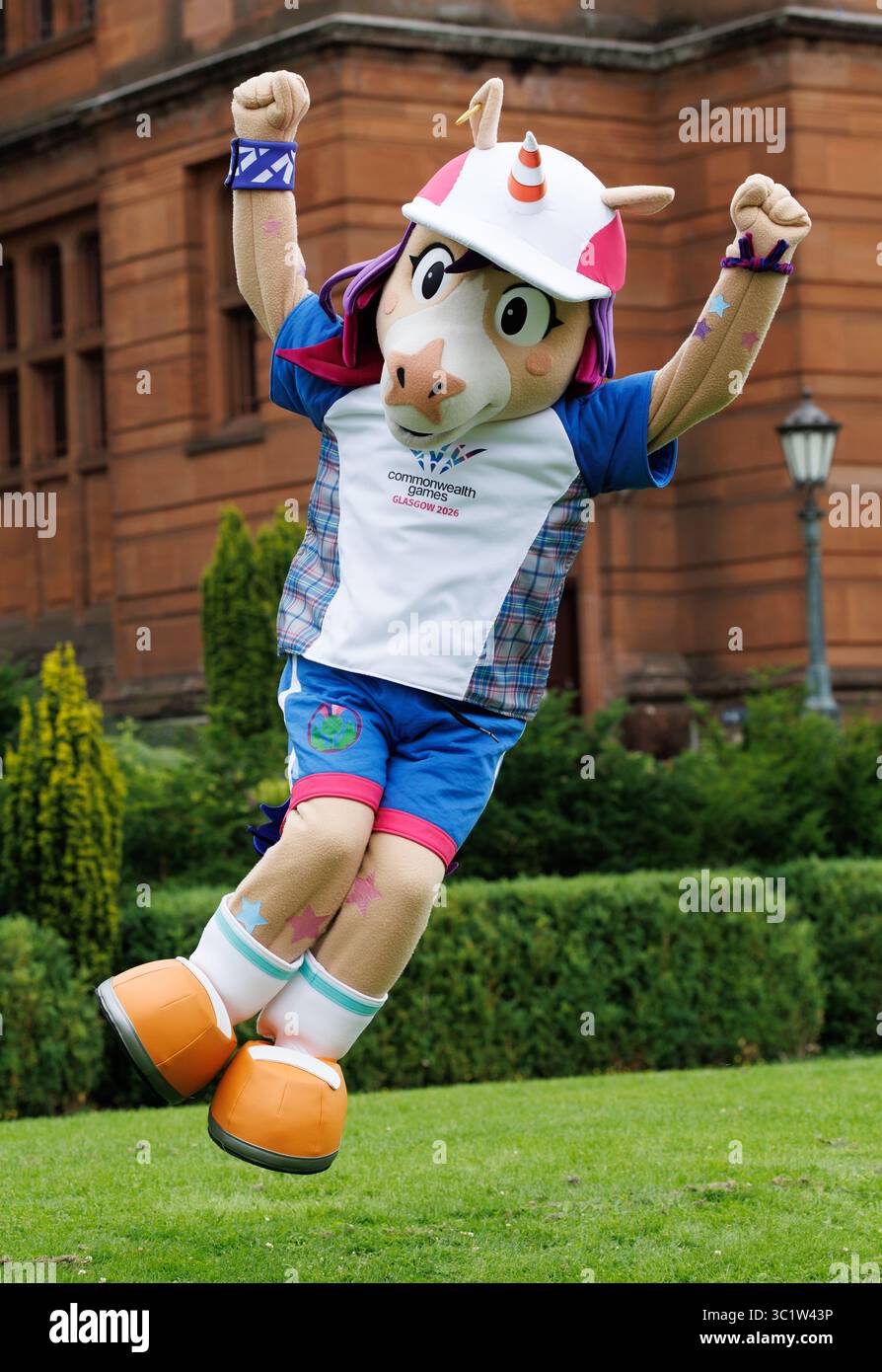The 2026 Commonwealth Games mascot, a unicorn named Finnie, in front of ...