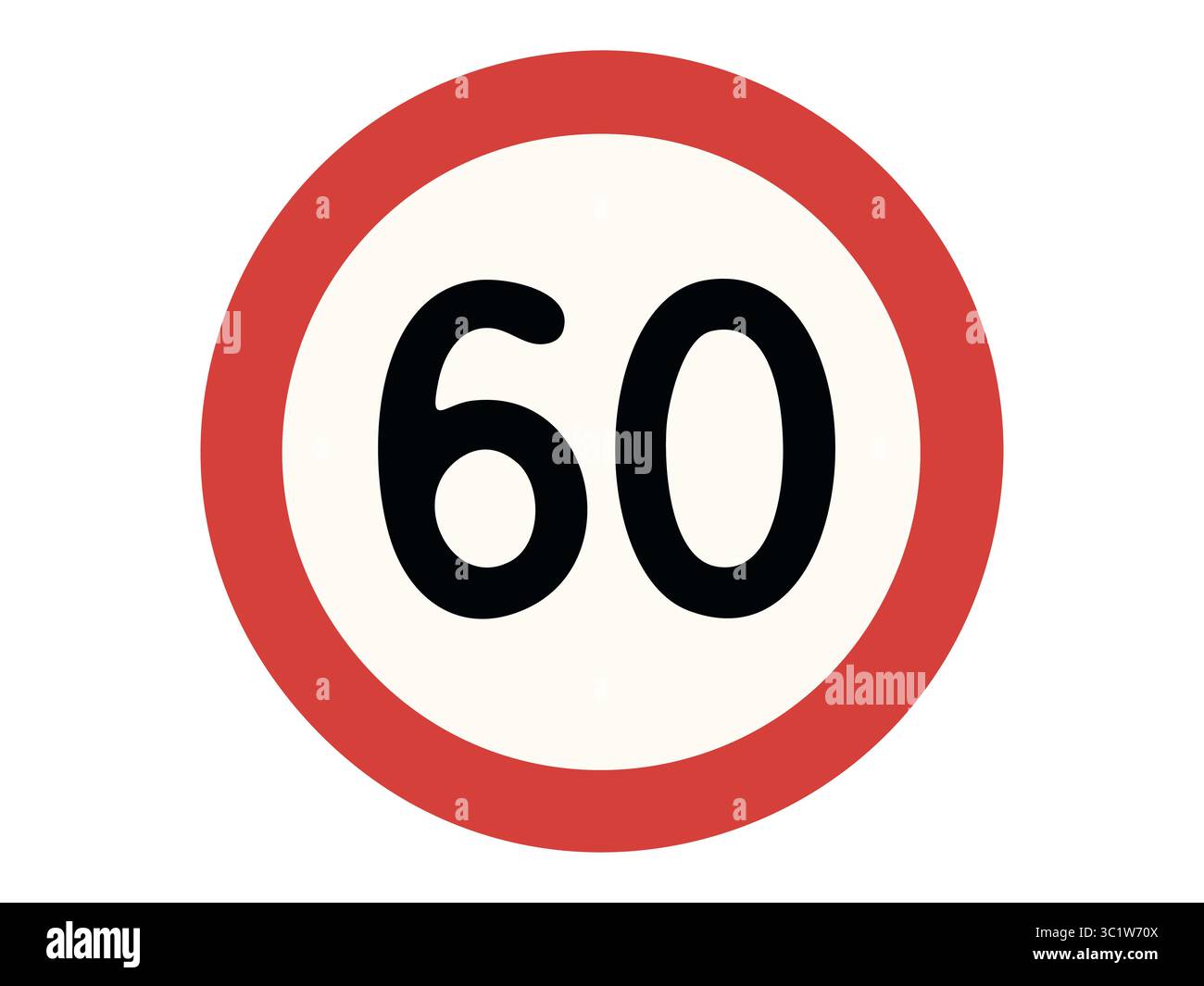 Circular speed limit sign with 60 numeral inside red border, traffic ...