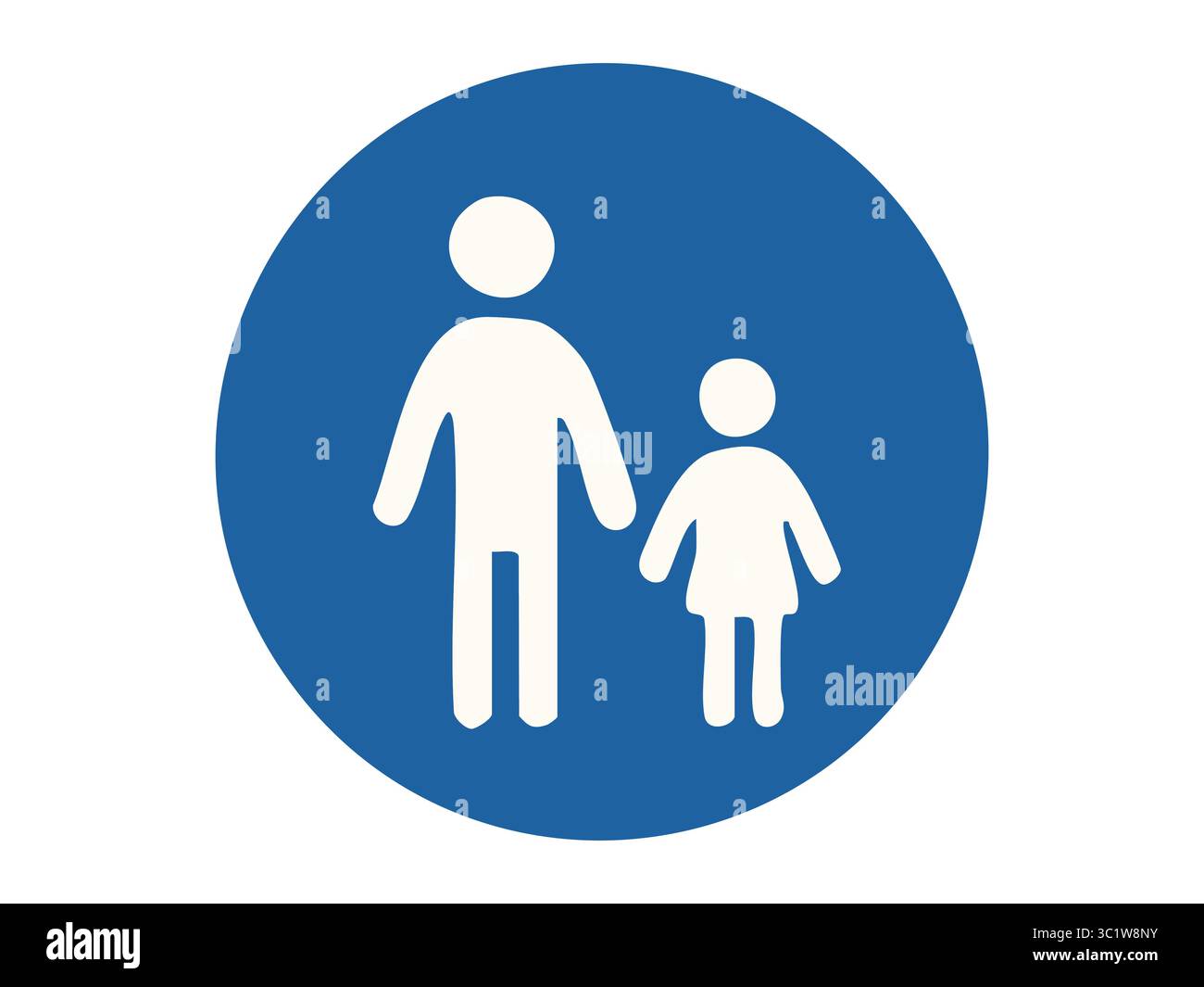 Pedestrian walkway sign with white silhouettes of adult and child ...