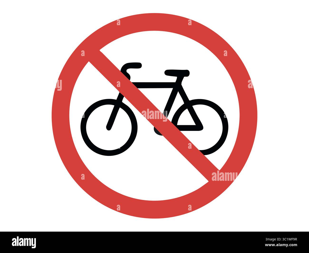 Prohibition road sign with black bicycle symbol and red circle isolated ...