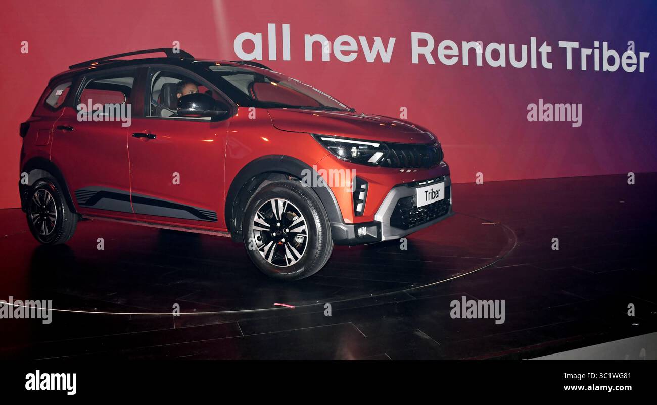 Renault Triber in Amber Terracotta colour is displayed during the ...