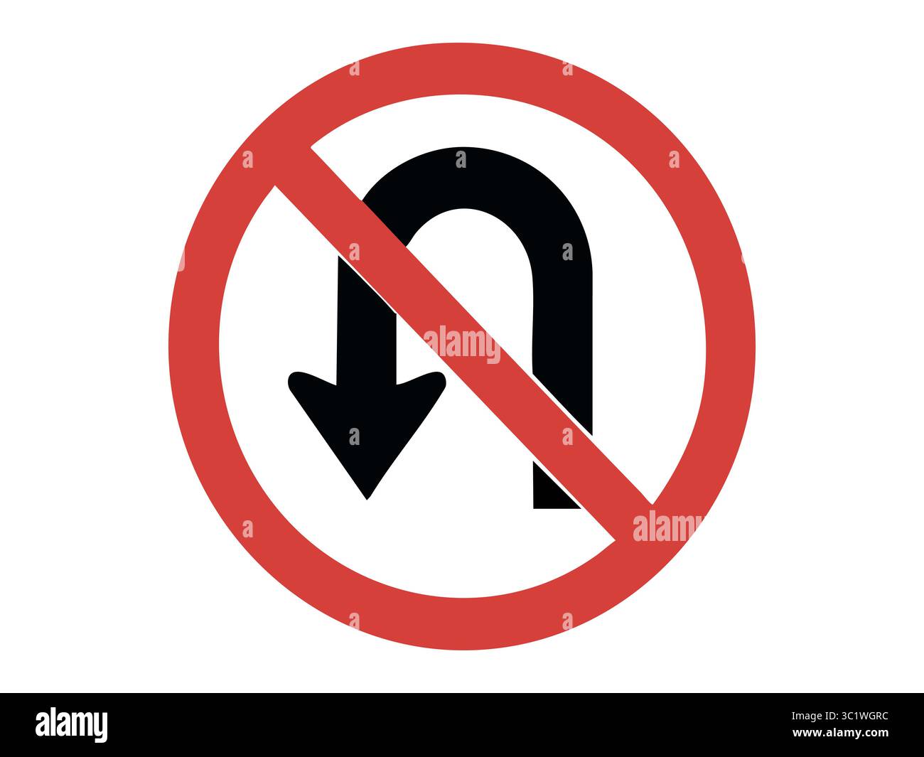 Prohibition road sign with black U-turn arrow and red circle isolated ...