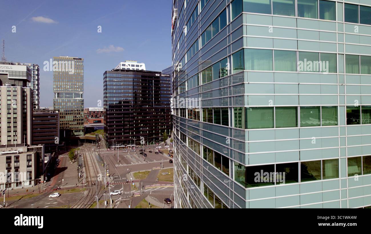 Aerial of contemporary modern architecture of financial institution ...