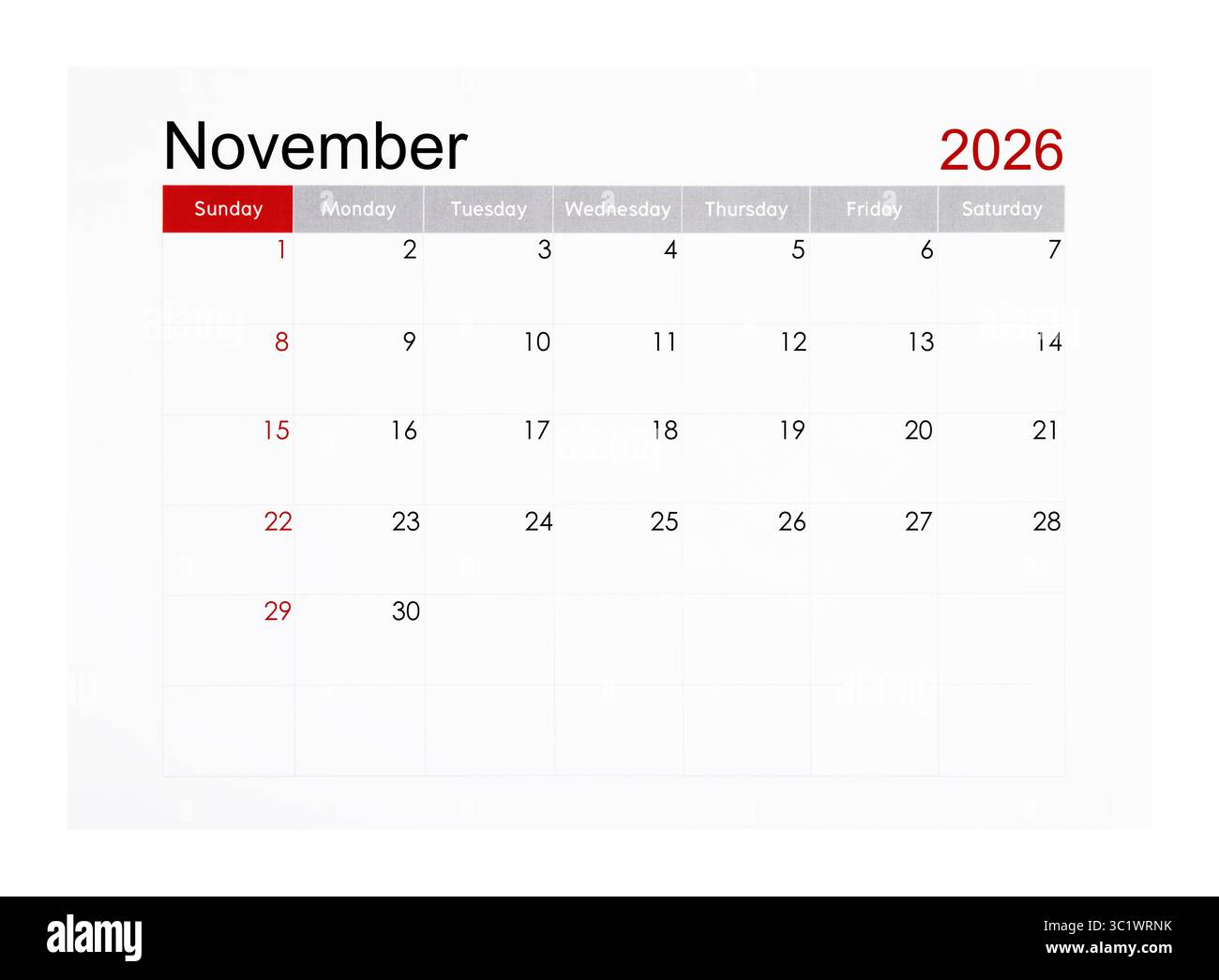 November 2026 monthly planner hi-res stock photography and images - Alamy