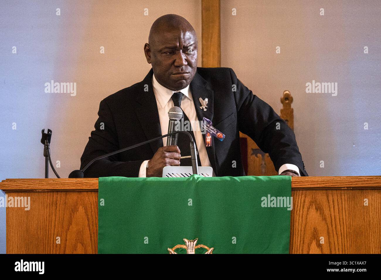 July 22, 2025, New York, New York, USA: Attorney Ben Crump gives a ...