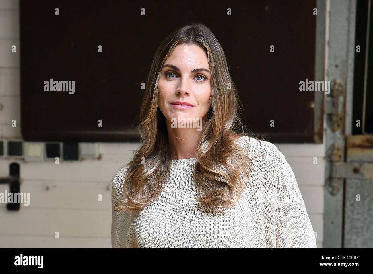 Amaia Salamanca poses during the filming of Mediaset's 'Pura Sangre' series at Aranjuez, on July ...