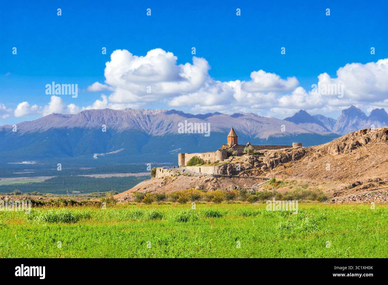Scenic Landscape Featuring a Medieval Monastery on a Hillside Stock ...