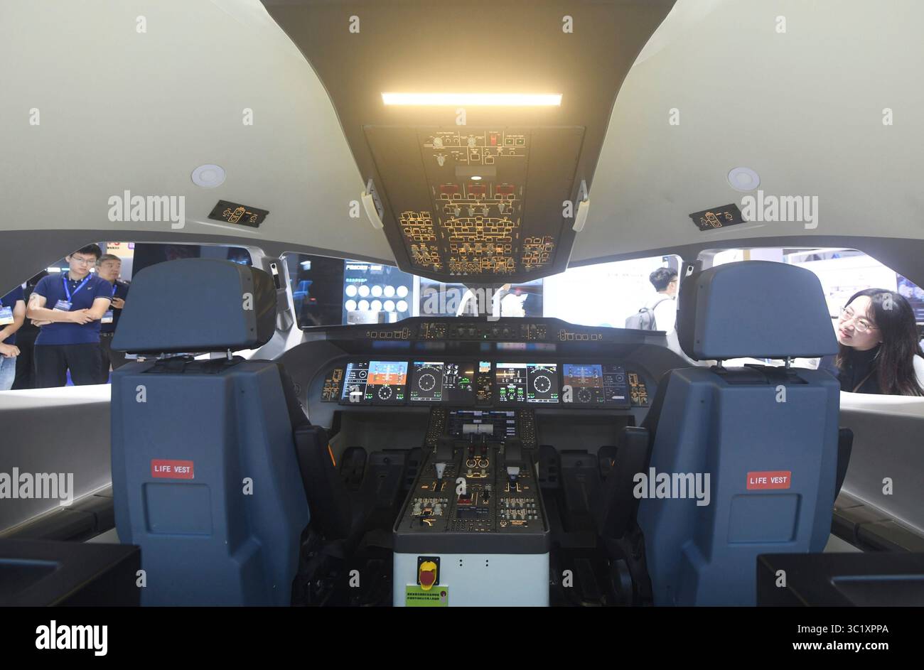 A view of the cockpit model of C919 passenger plane during the ...
