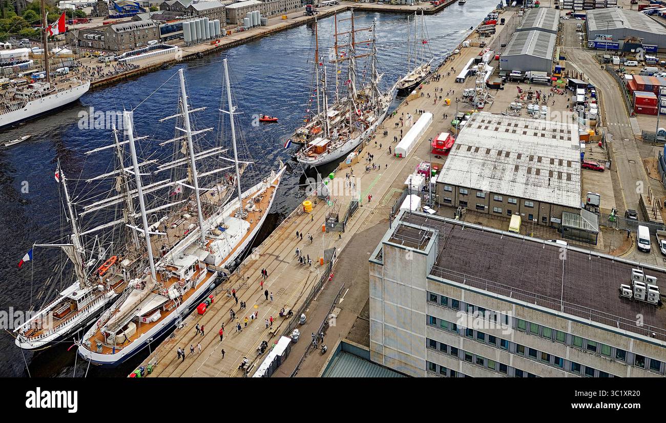 Tall Ships Aberdeen harbour Scotland sunshine and five sailing ships ...