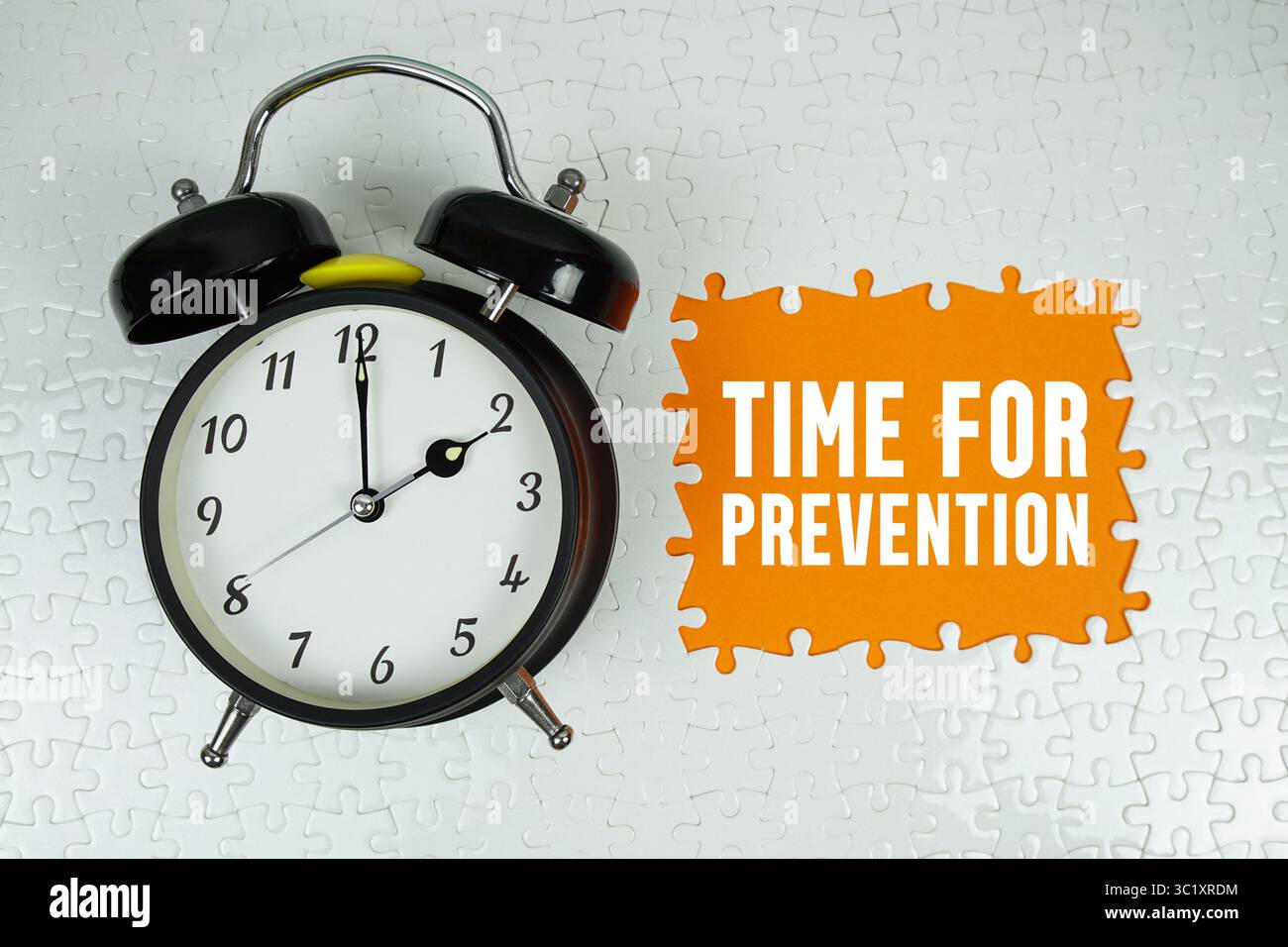 Time for Prevention text with alarm clock on orange background Stock ...