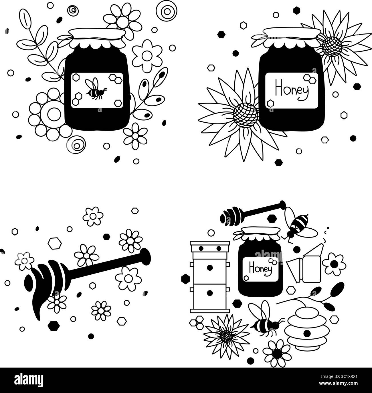 Set organic stickers Black and White Stock Photos & Images - Alamy