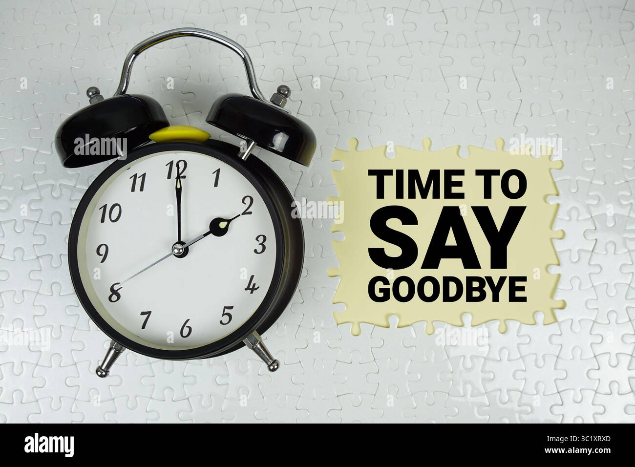 Time to Say Goodbye text with alarm clock on yellow background Stock ...