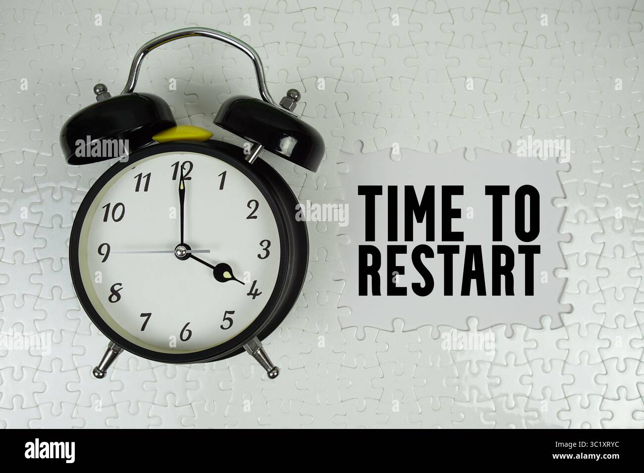 Time to Restart text with alarm clock on white background Stock Photo ...