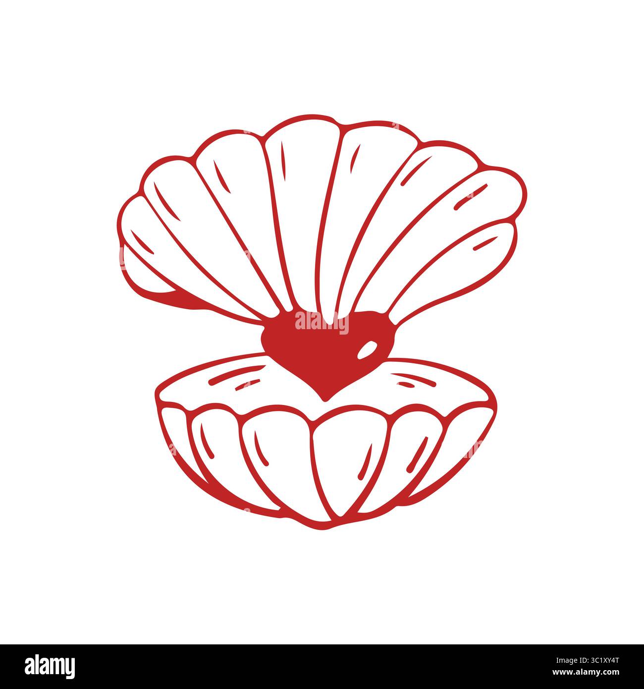 Pearl in oyster shell, vector illustration with doodle style. Round sea ...