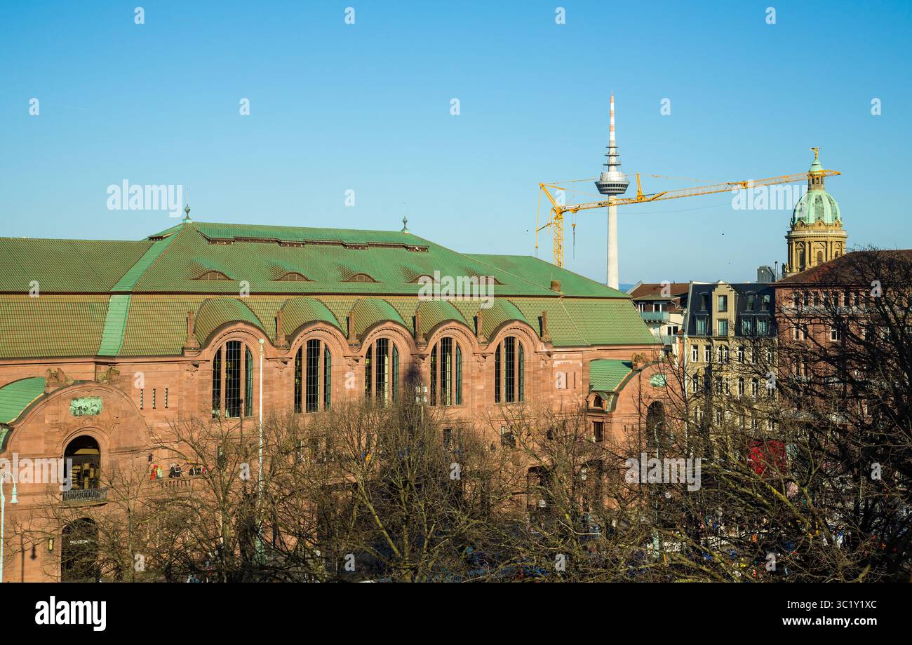 Mannheim skyline blending historic opera house and tall telecom tower ...