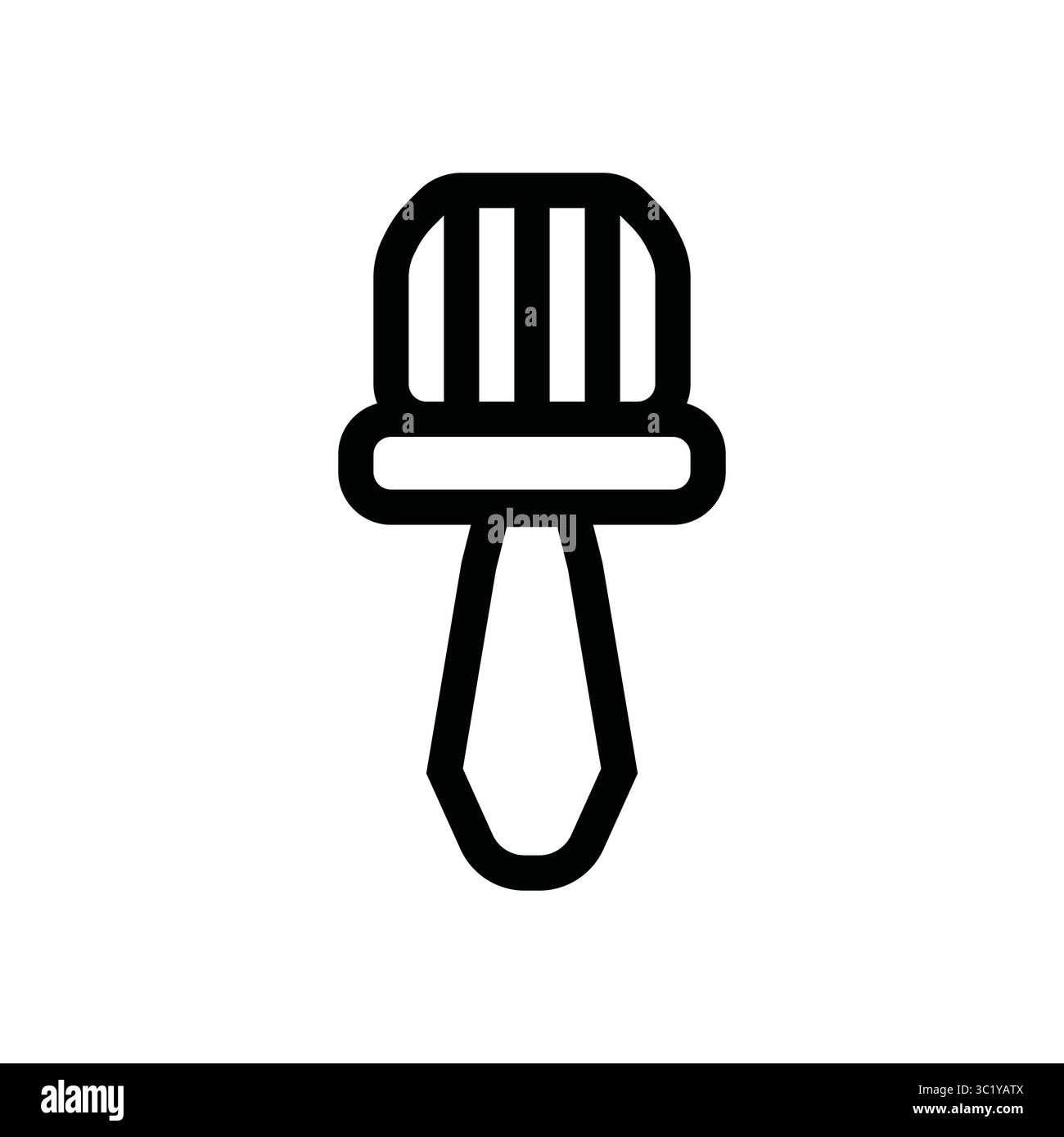 Wide bristle paintbrush icon, simple black outline. Hand drawn painting ...