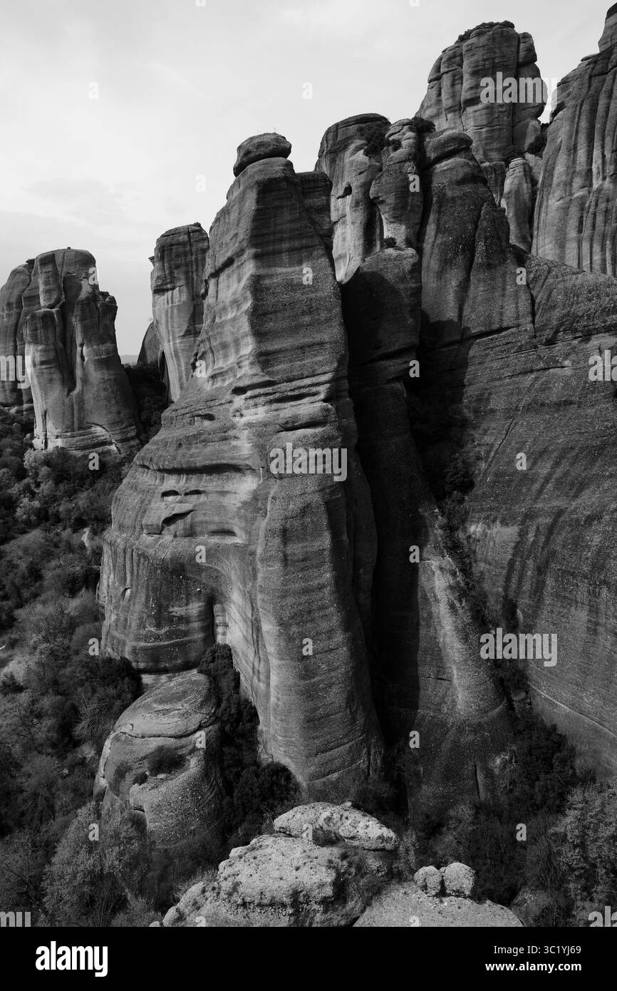 Panorama meteora rock monastery Black and White Stock Photos & Images ...