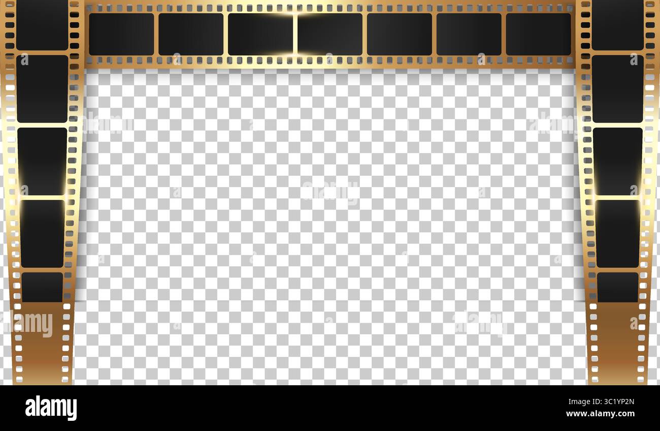 Golden filmstrip frame on transparent background. Movie film ribbon ...